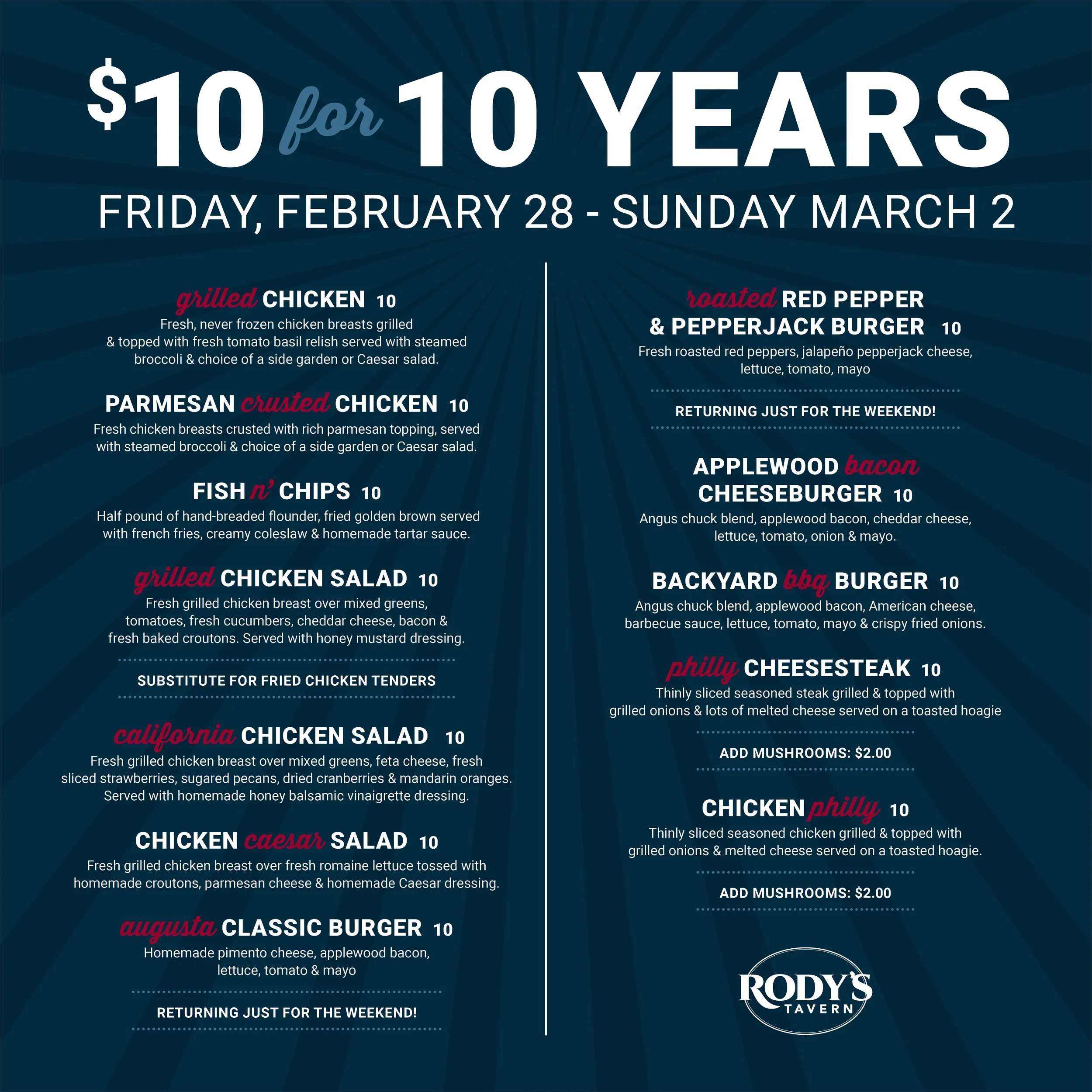 Special Menus — Rody's Tavern