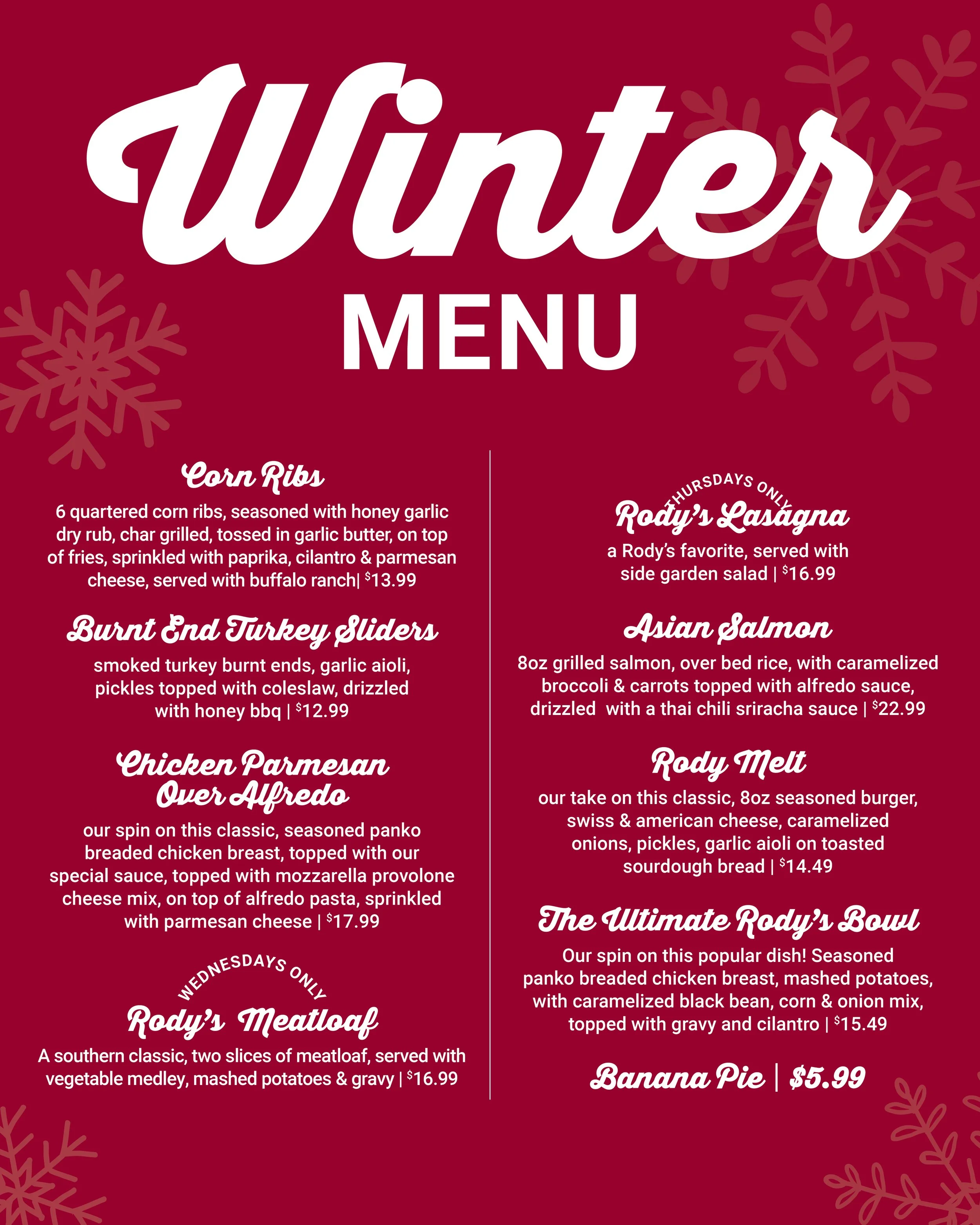 Special Menus — Rody's Tavern