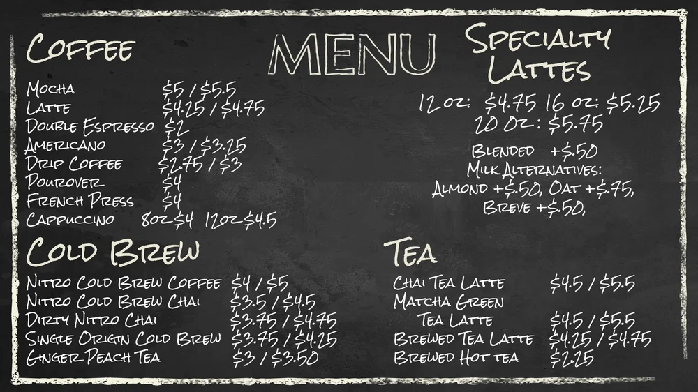 Food and Drink Menu — Villa Coffeehouse