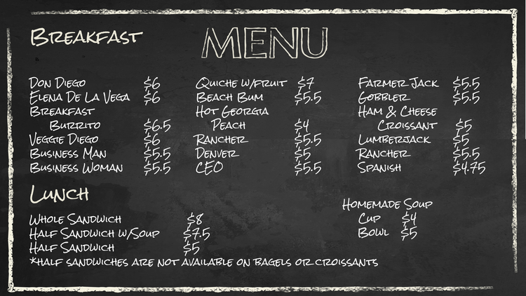 Food and Drink Menu — Villa Coffeehouse