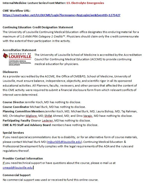 Electrolyte Emergencies with Dr. Lederer — Louisville Lectures