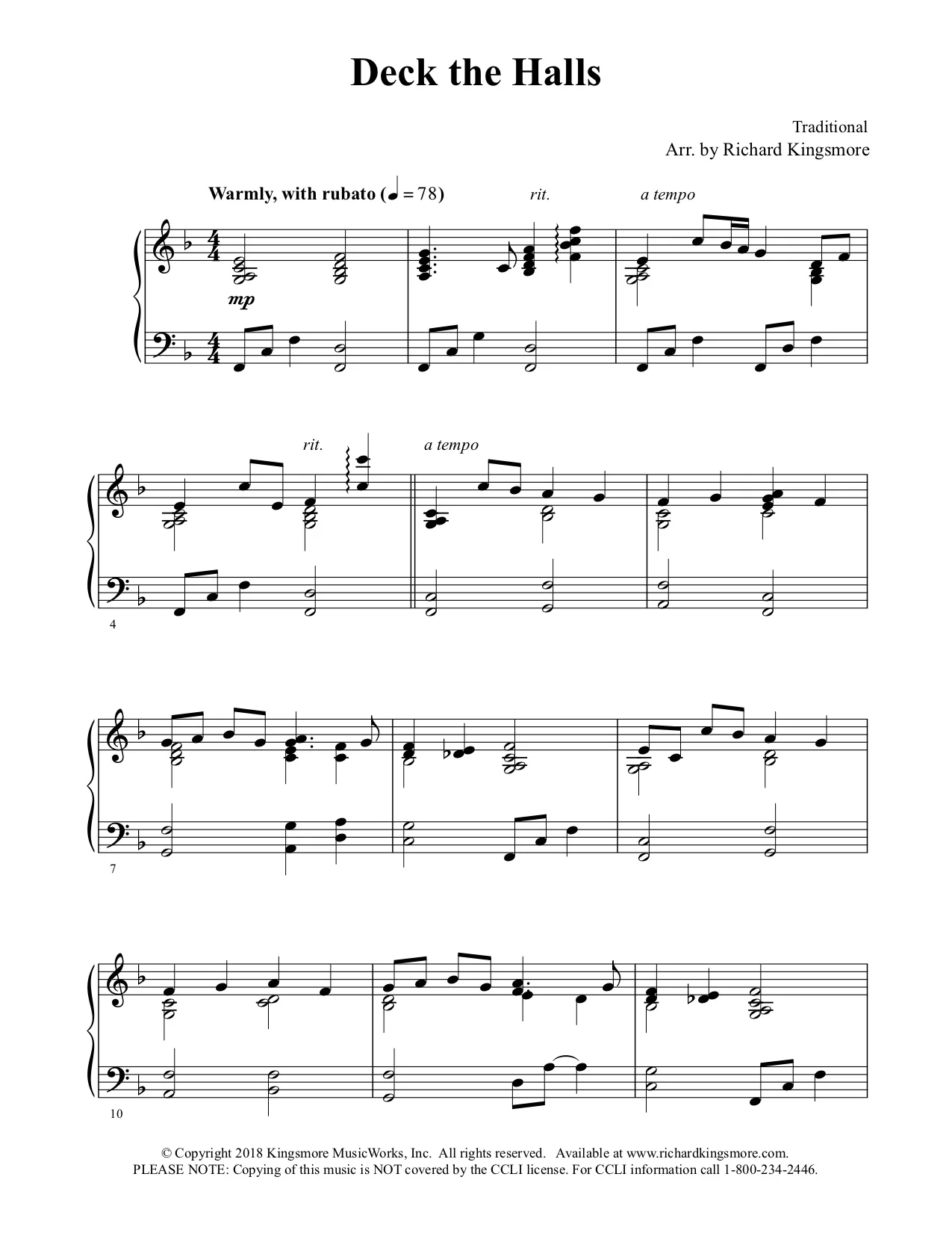 Deck the Halls Solo Piano Sheet Music by Richard Kingsmore — Richard ...