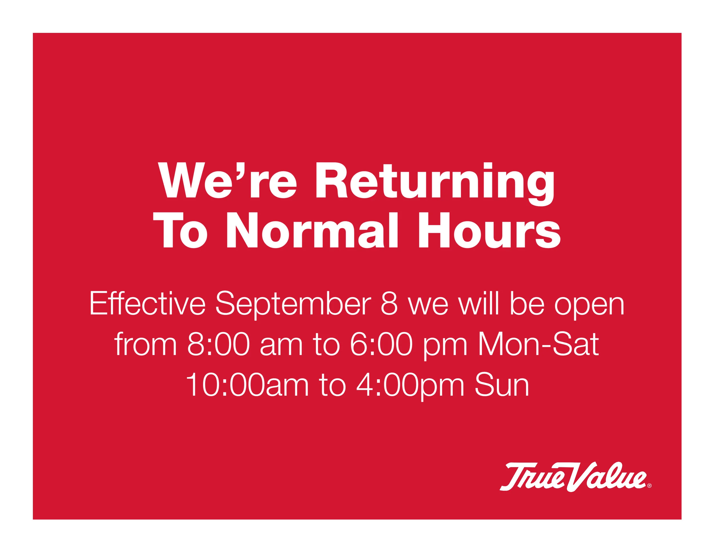 Back to Normal Hours — Cornell's Hardware