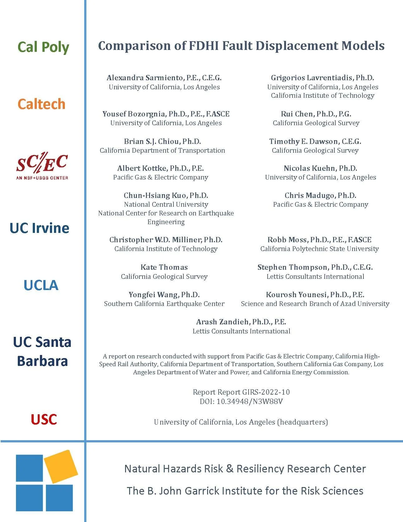 Report GIRS 2022-10: Comparison of FDHI Fault Displacement Models — The ...