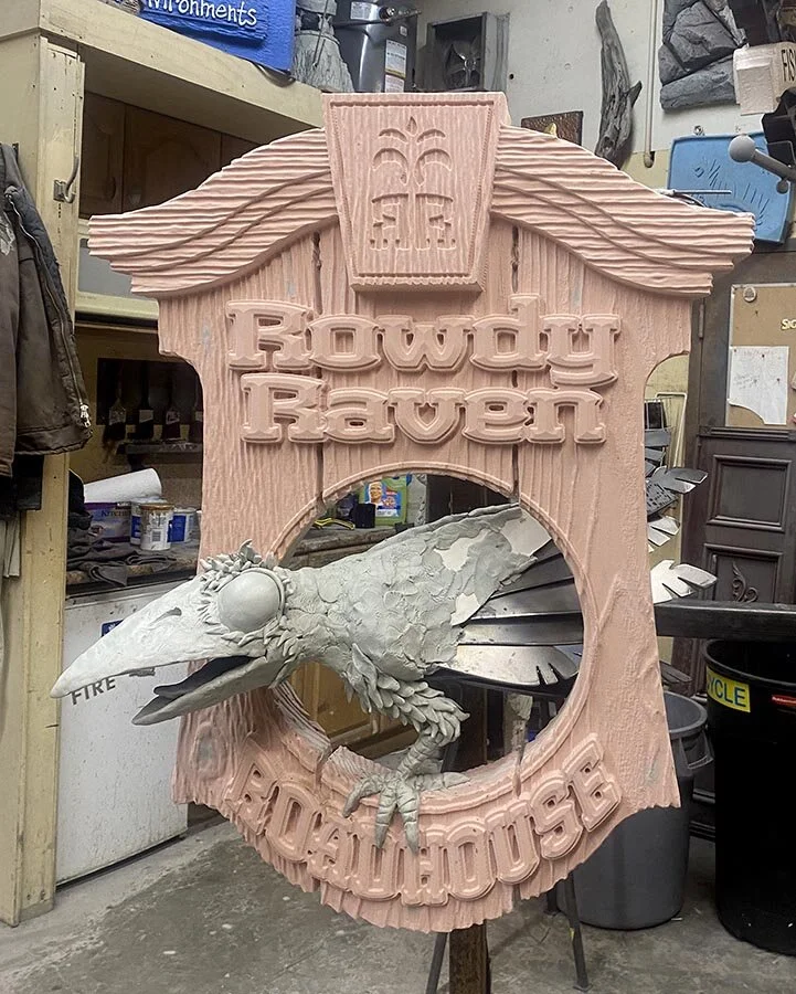 Beginnings of the Rowdy Raven sign — Imagination Corporation