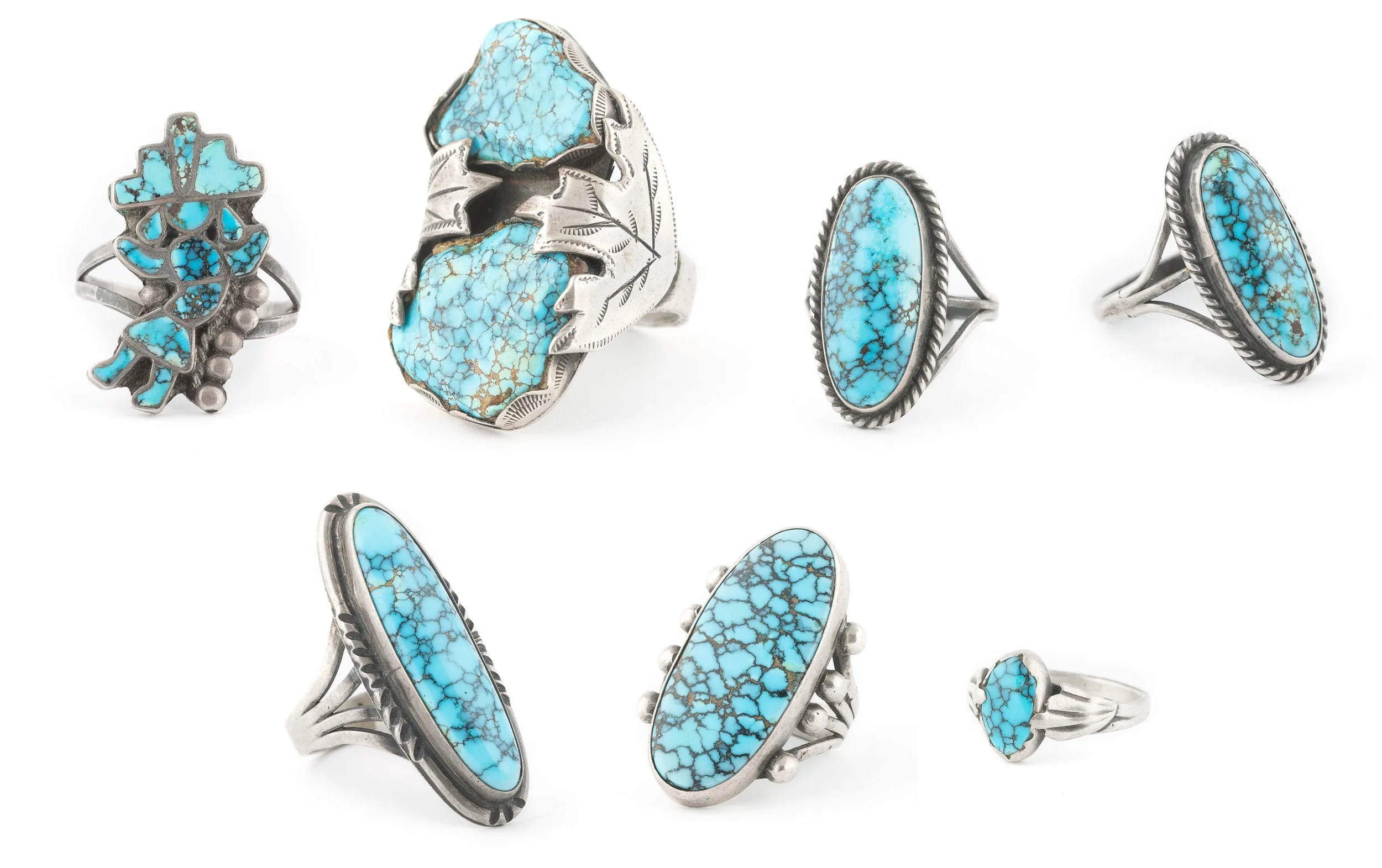 Collection of Number 8 Mine Turquoise Rings — Old West & Native ...