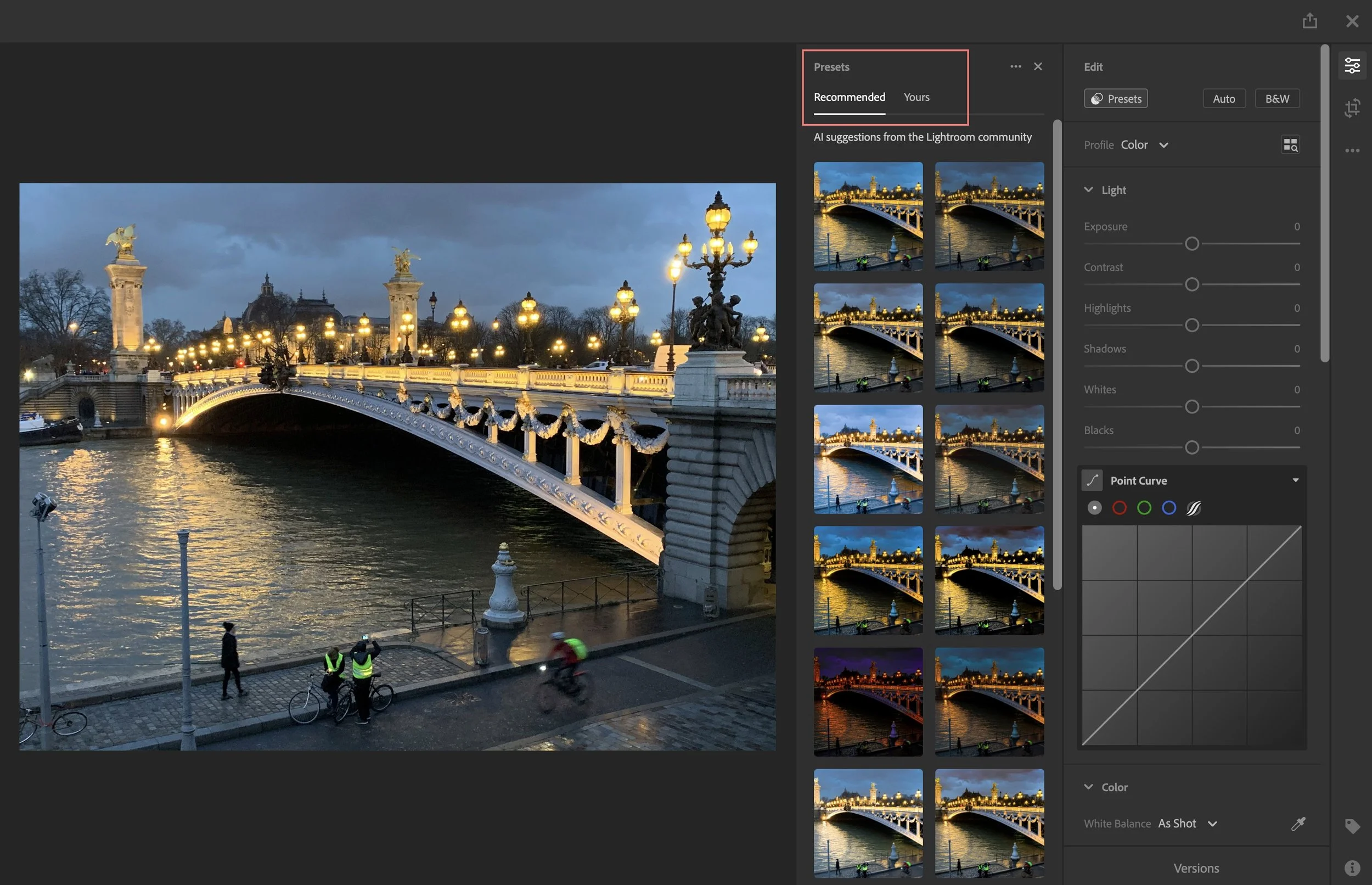 New Recommended Presets Feature for Cloud-based Lightroom