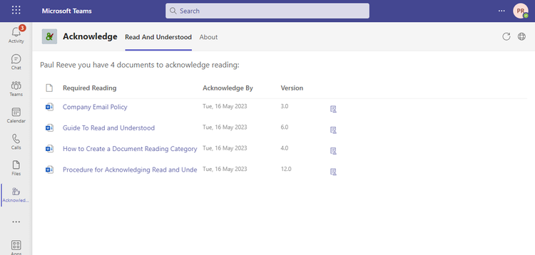 Manage Document Acknowledgement using Read and Understood Teams App ...