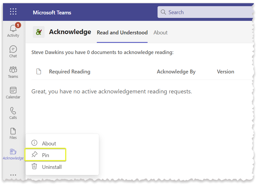 Teams and SharePoint Acknowledgement App Install — Read and Understood ...