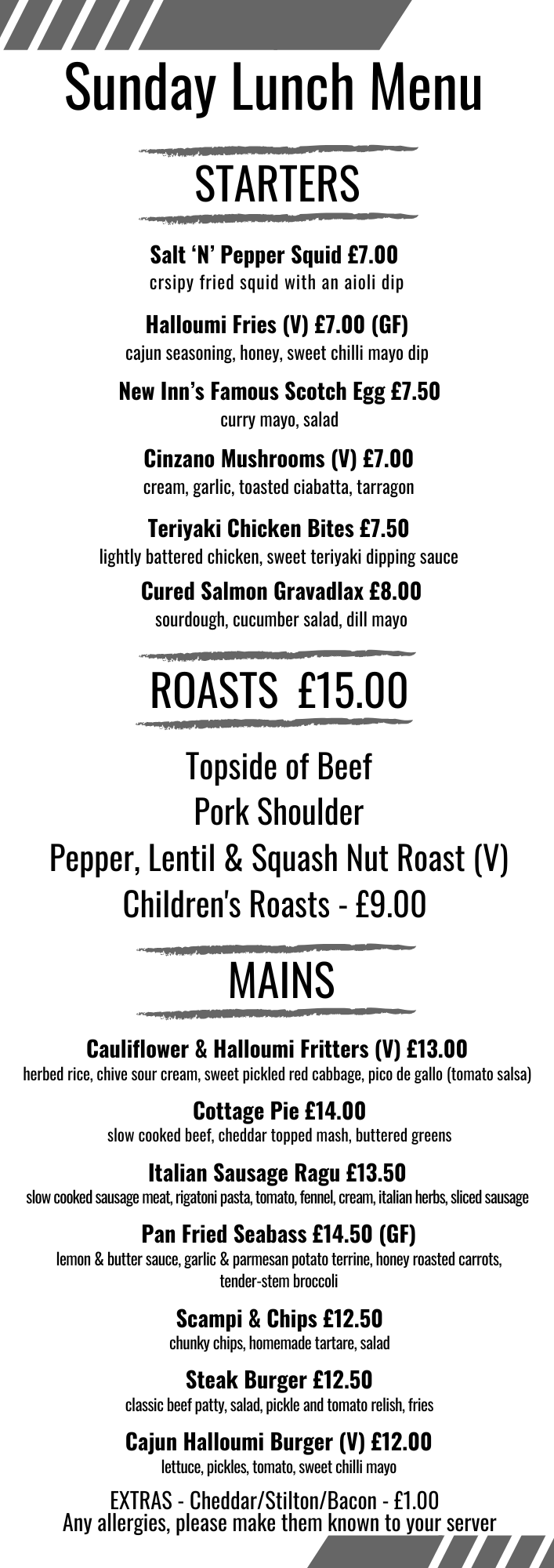 Sample Lunch Menu Sunday Lunch Menu