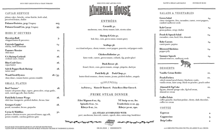 Menus — Kimball House