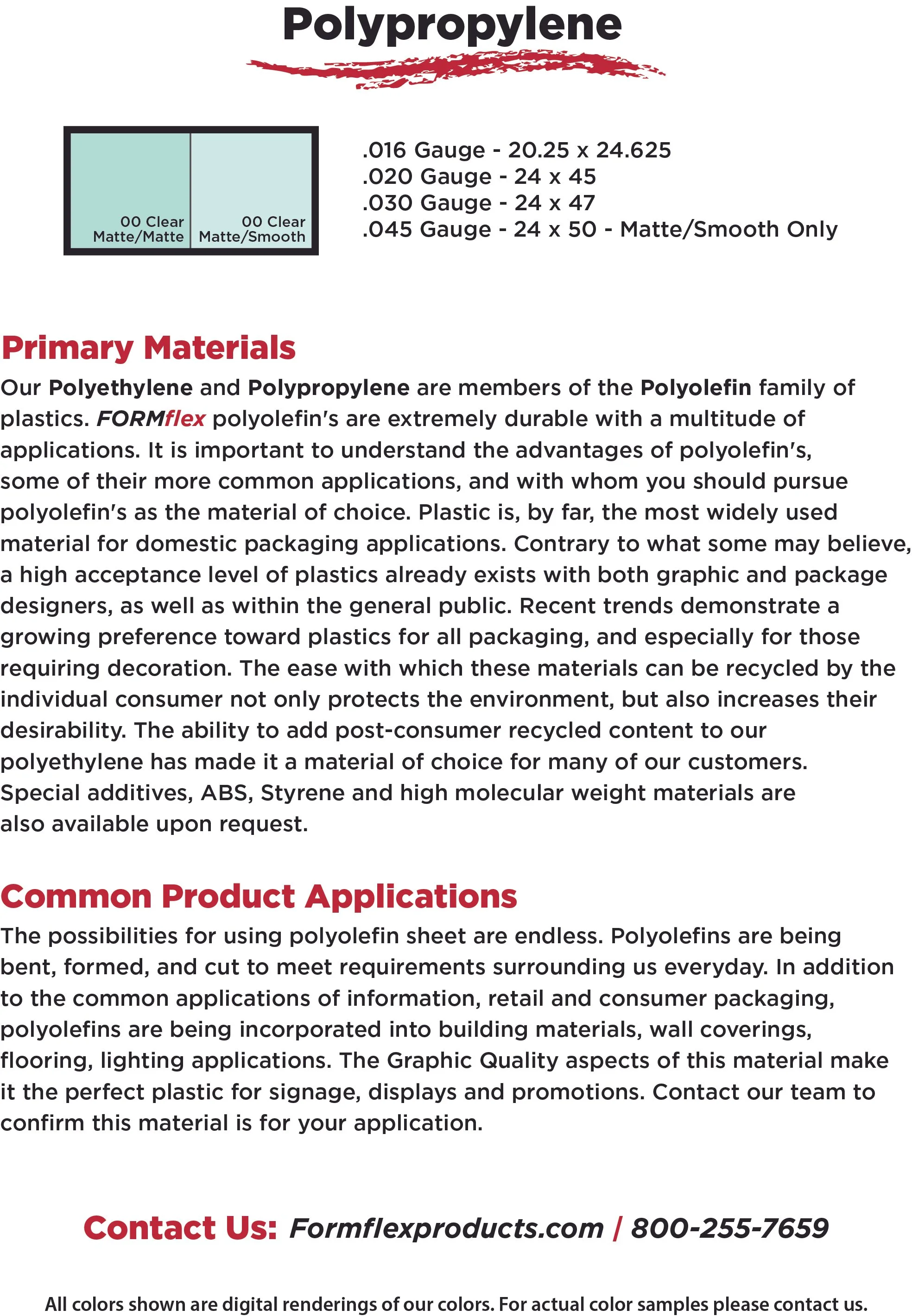Stock Color Chart — FORMflex Products