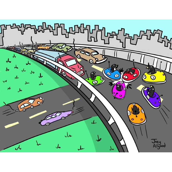 Penguins In Bumper Cars Cause Massive Traffic Jam — Real. Weird. Art.