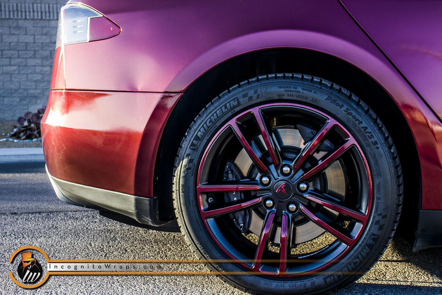 Tesla Model S Red With Black Rims