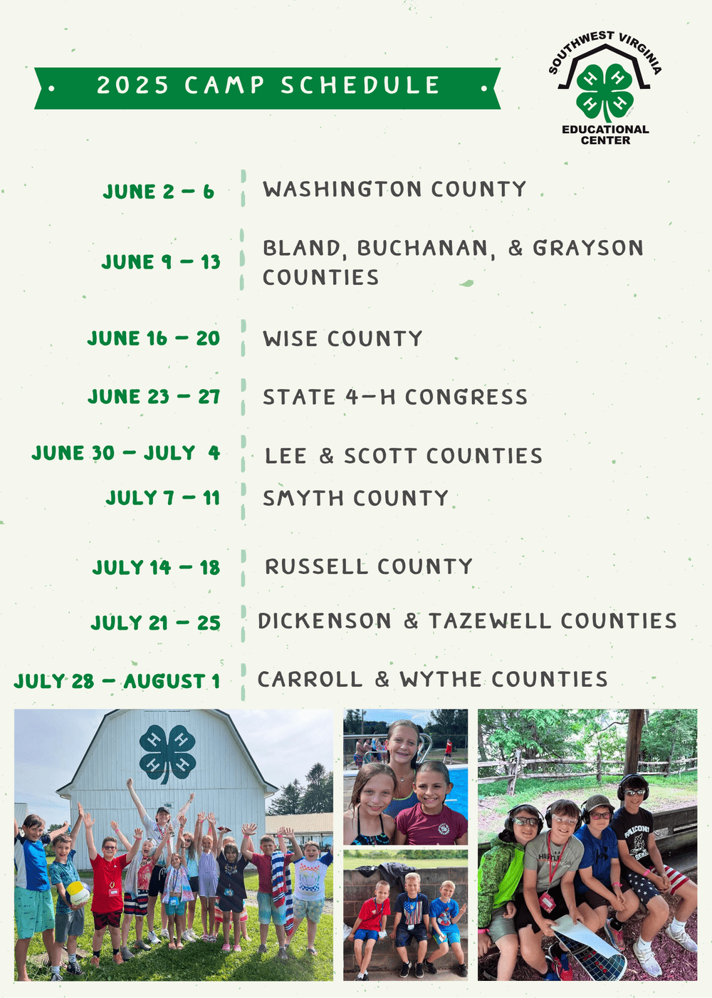Southwest Virginia 4-H Educational Center - Camp Schedule