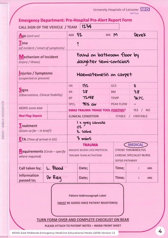 Activating the Major Haemorrhage Protocol — EM3