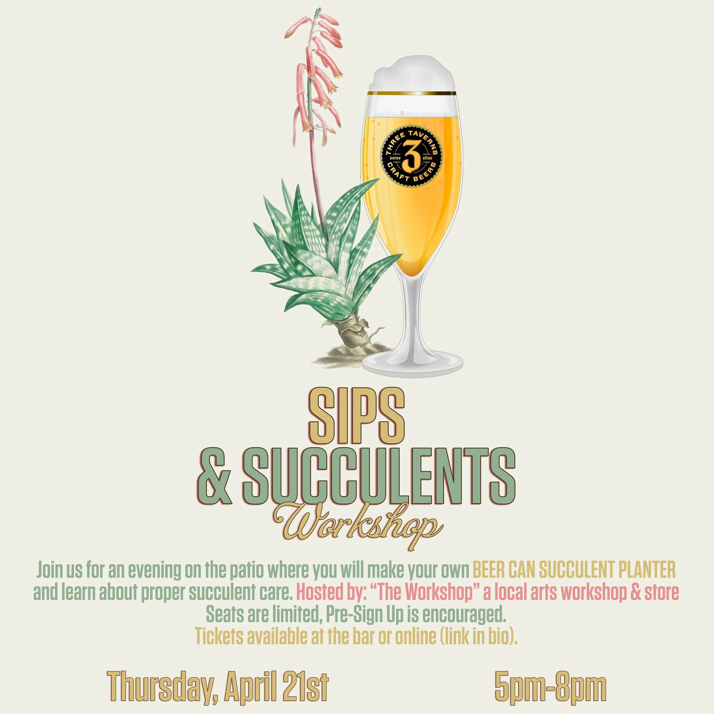 Sips & Succulents Workshop — Three Taverns Brewery