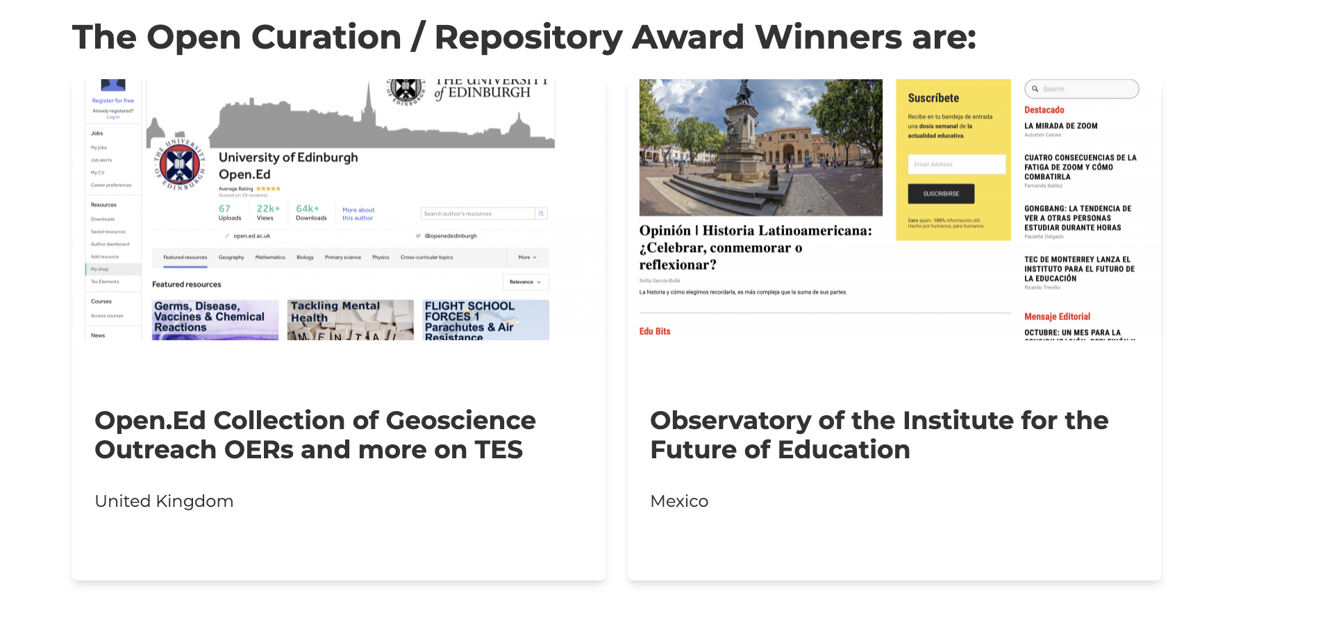 Open Education Global Awards Observatory IFE for Best Open Curation / Repository | Observatory ...