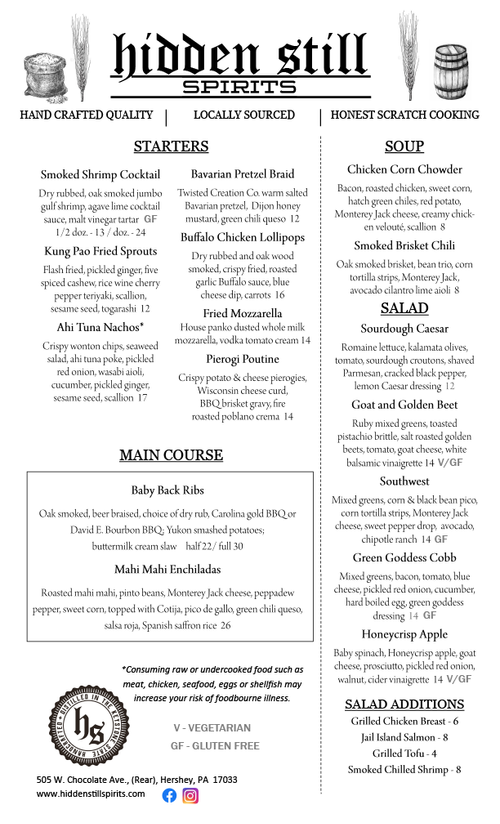 our mENUS — Hidden Still Spirits