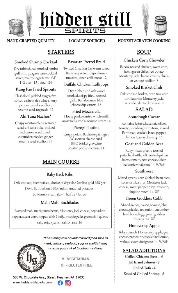 our mENUS — Hidden Still Spirits