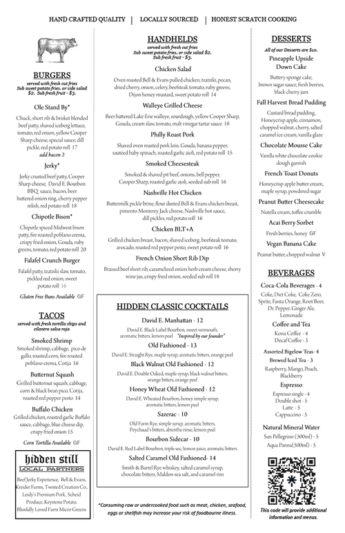 our mENUS — Hidden Still Spirits