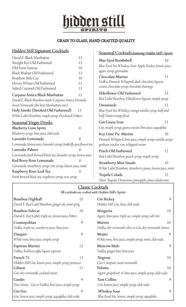 our mENUS — Hidden Still Spirits