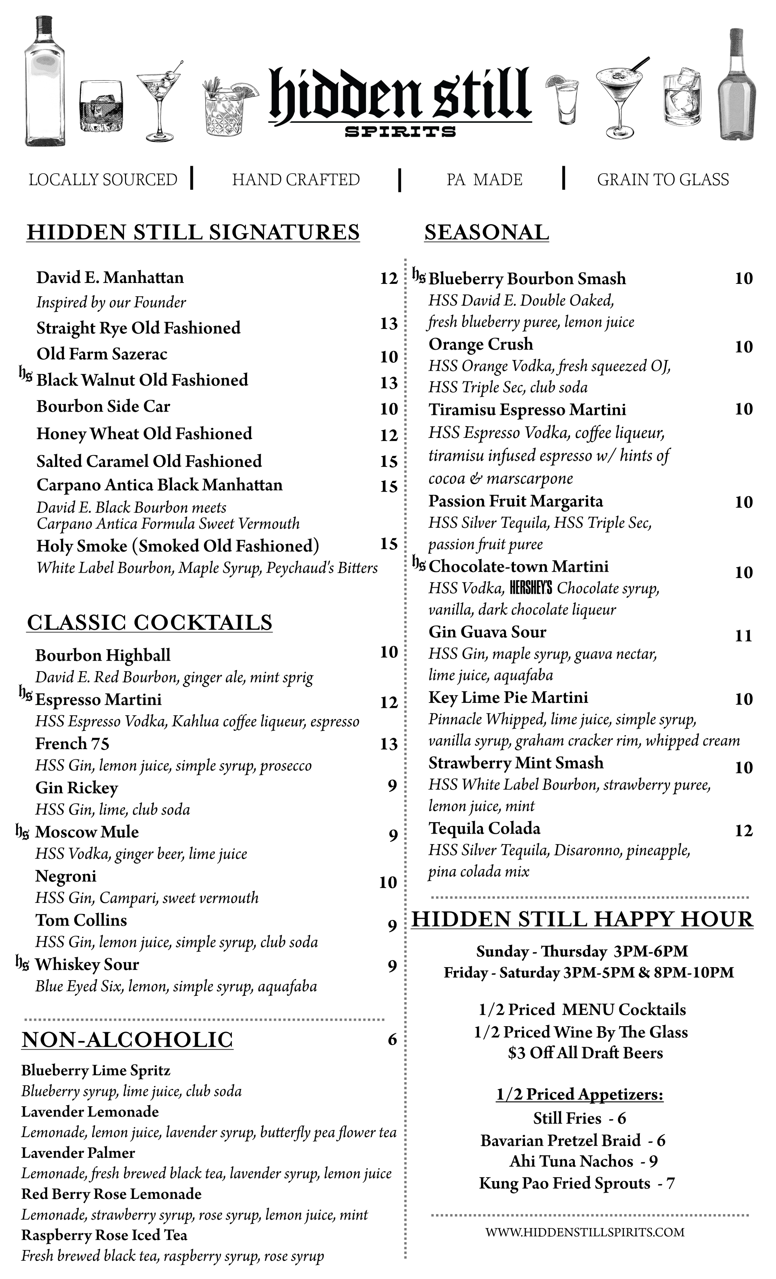 our mENUS — Hidden Still Spirits