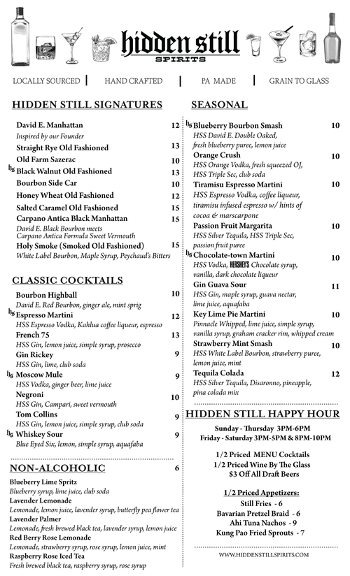our mENUS — Hidden Still Spirits