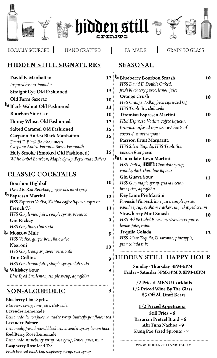 our mENUS — Hidden Still Spirits