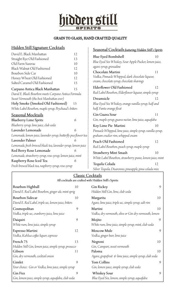 our mENUS — Hidden Still Spirits