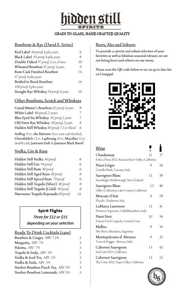 our Menus — Hidden Still Spirits