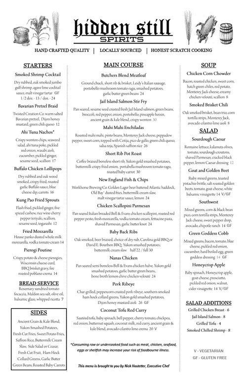 our mENUS — Hidden Still Spirits
