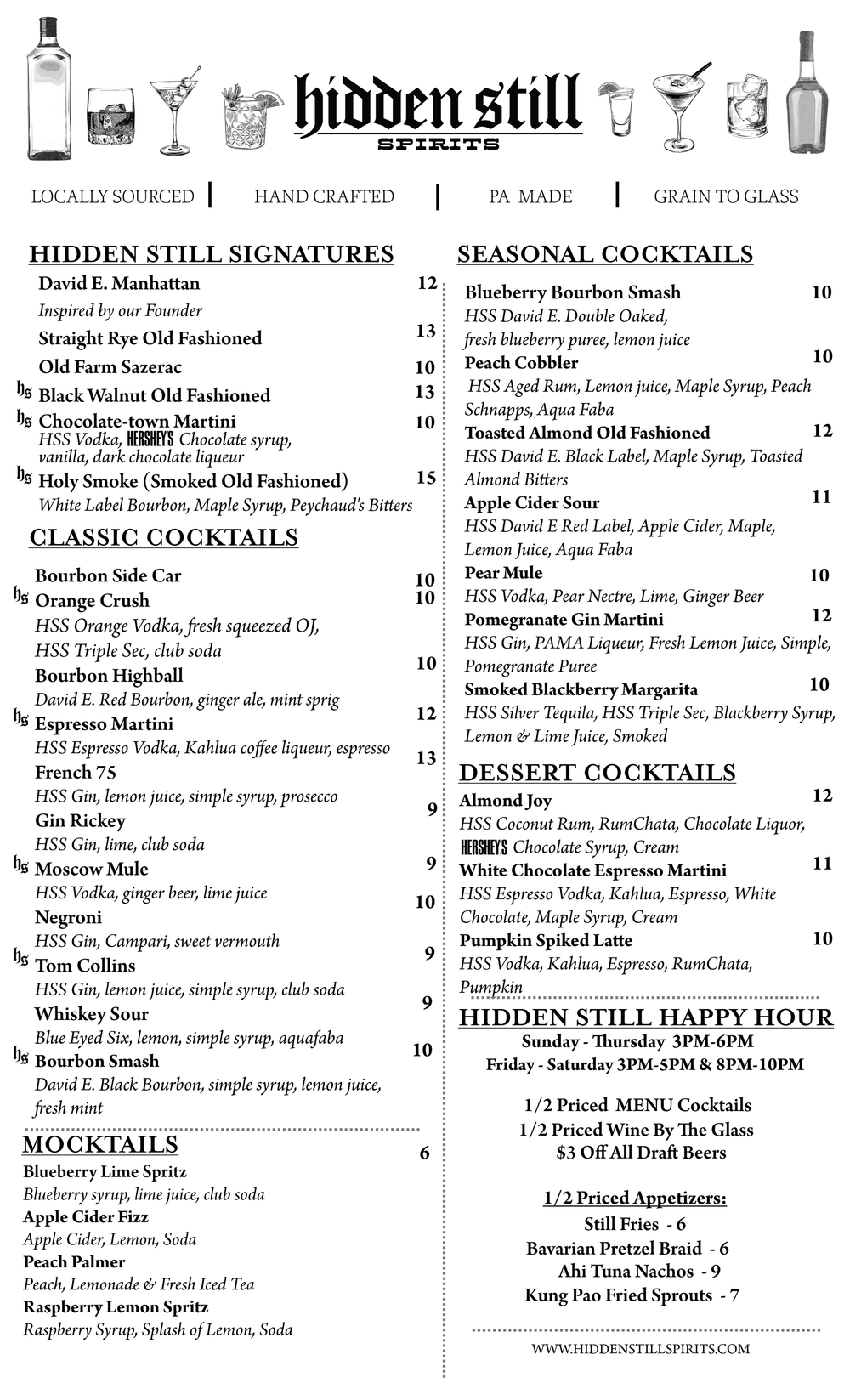 our mENUS — Hidden Still Spirits