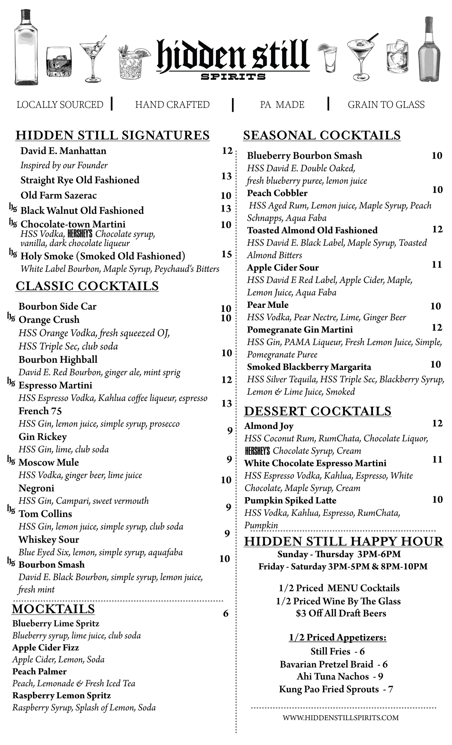 our mENUS — Hidden Still Spirits