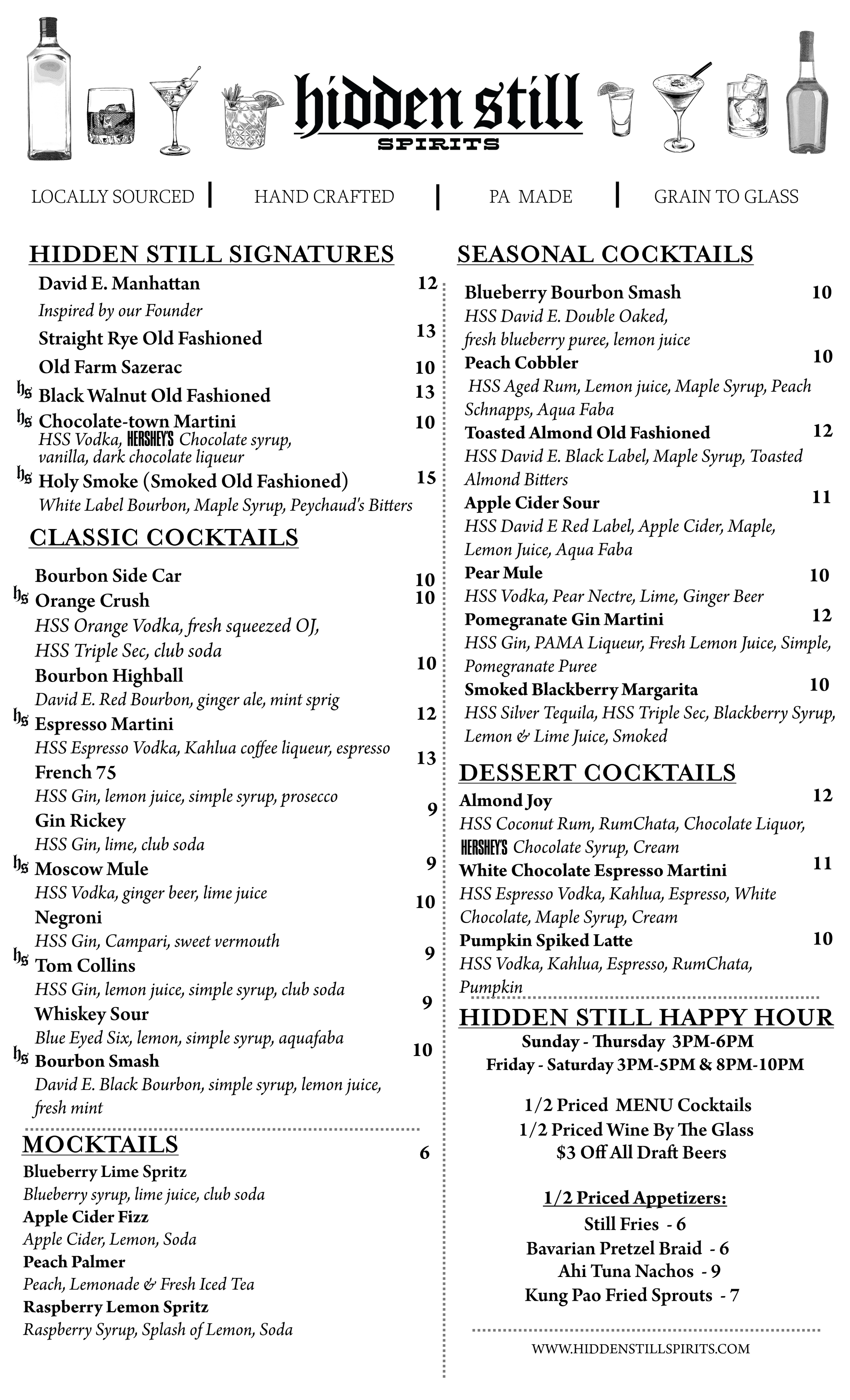 our mENUS — Hidden Still Spirits