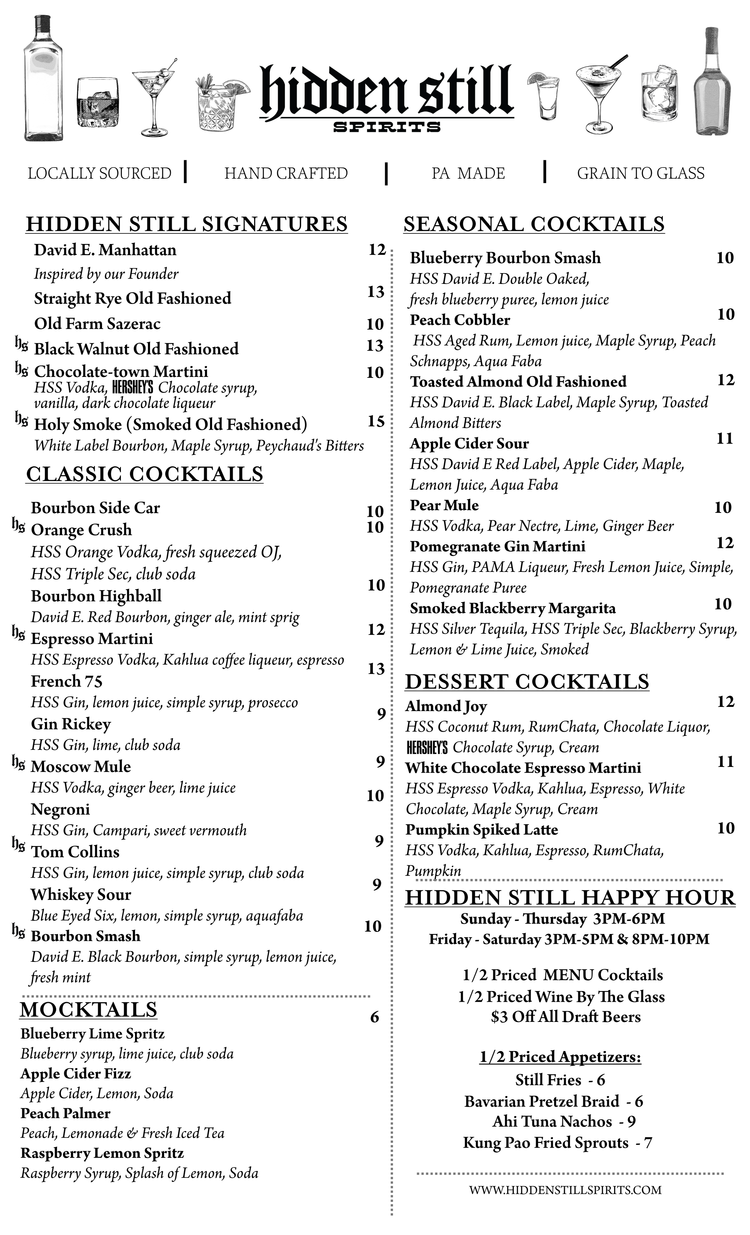 our mENUS — Hidden Still Spirits
