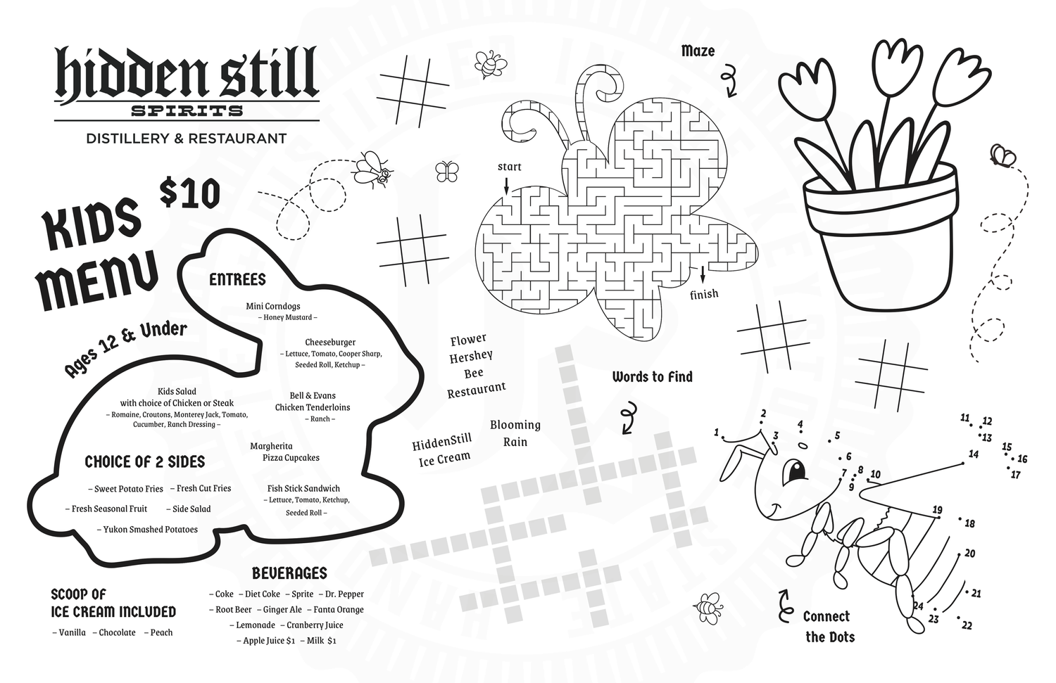 Lunch, Dinner, Kids & Beverage Menus — Hidden Still Spirits