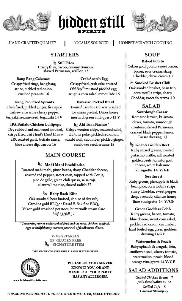 our mENUS — Hidden Still Spirits