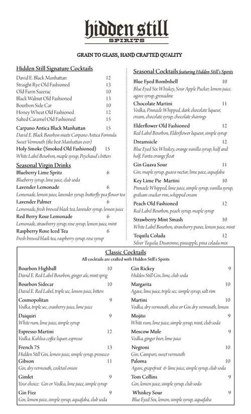 our mENUS — Hidden Still Spirits