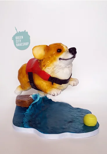 Corgi Jumping Off Dock