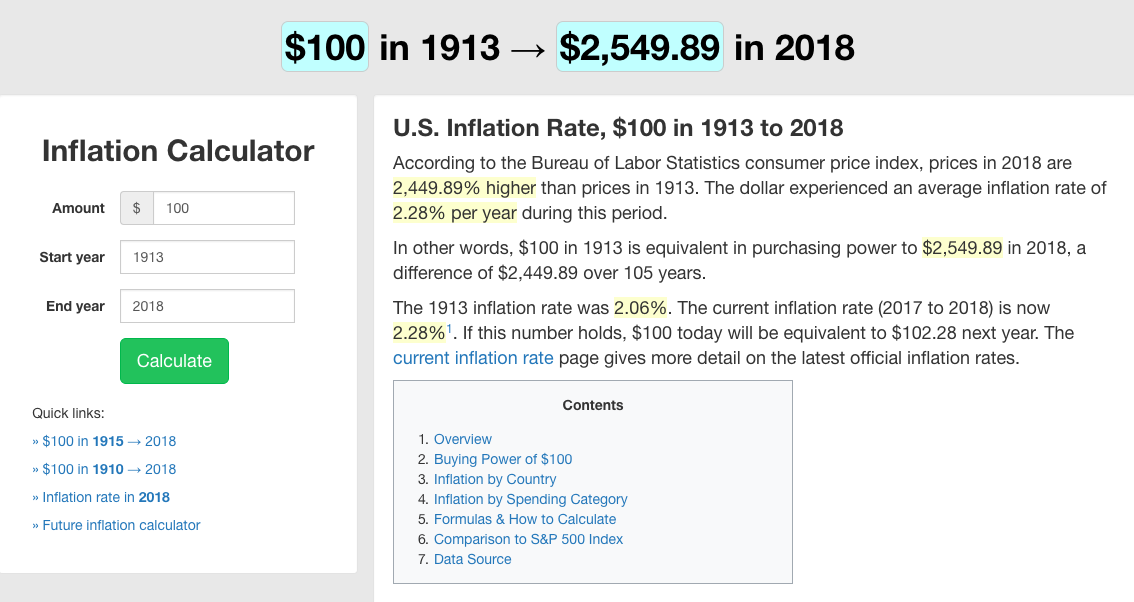 Inflation Pre 1913 Calculator