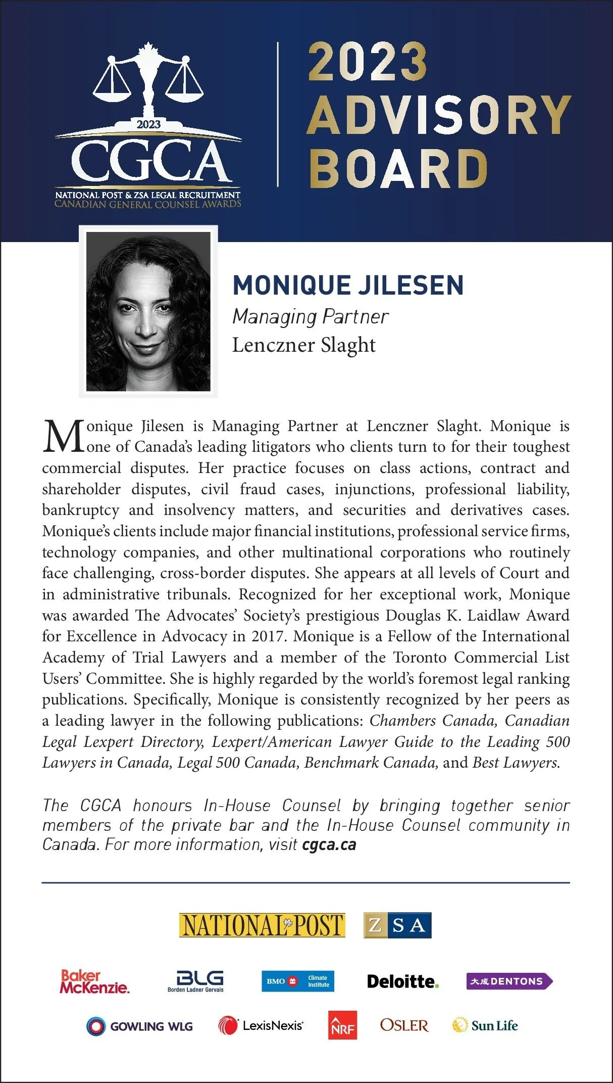 2023 CGCA Advisory Board | Monique Jilesen, Lenczner Slaght — Canadian ...