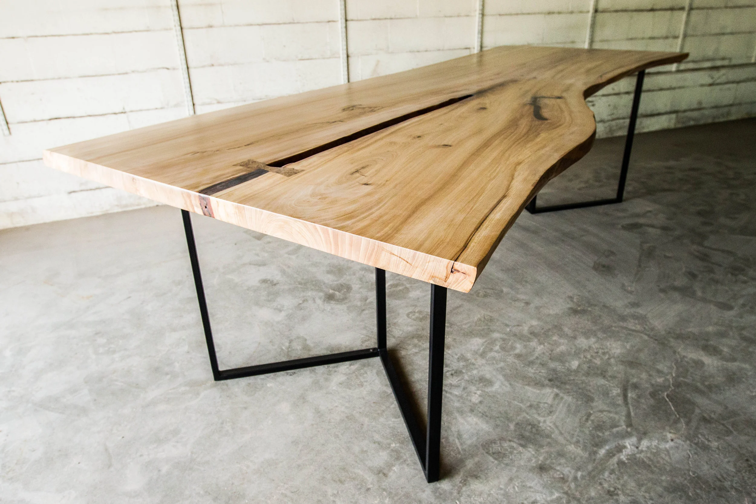 Modern Red Elm Live Edge Dining / Conference Table — Hardwood Reclamation