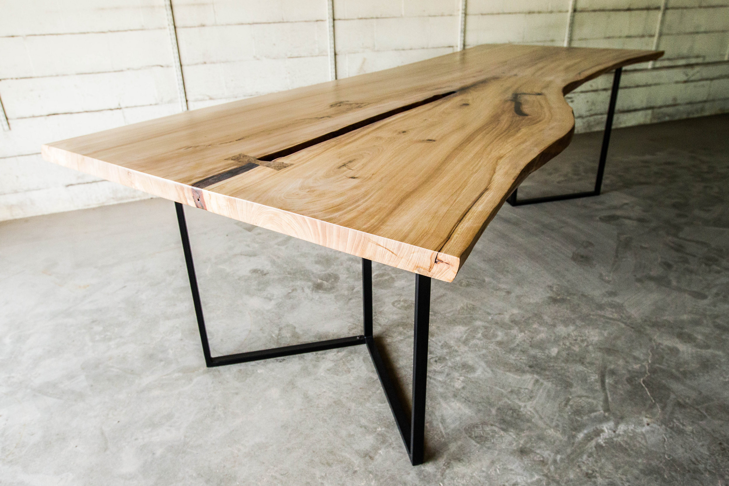Modern Red Elm Live Edge Dining / Conference Table — Hardwood Reclamation