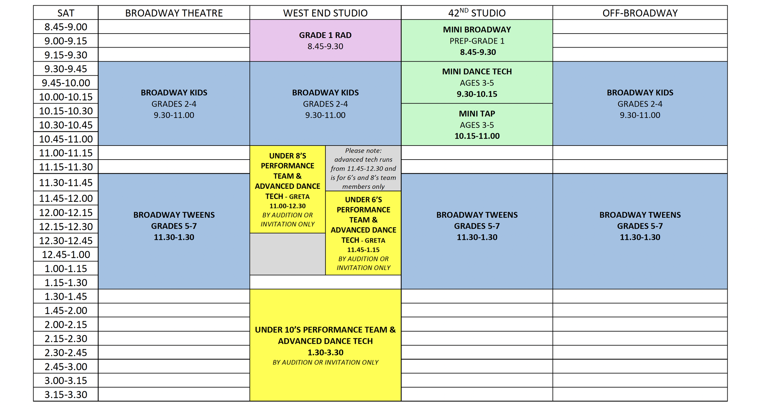 Timetable — National Academy of Performing Arts (NAPA)