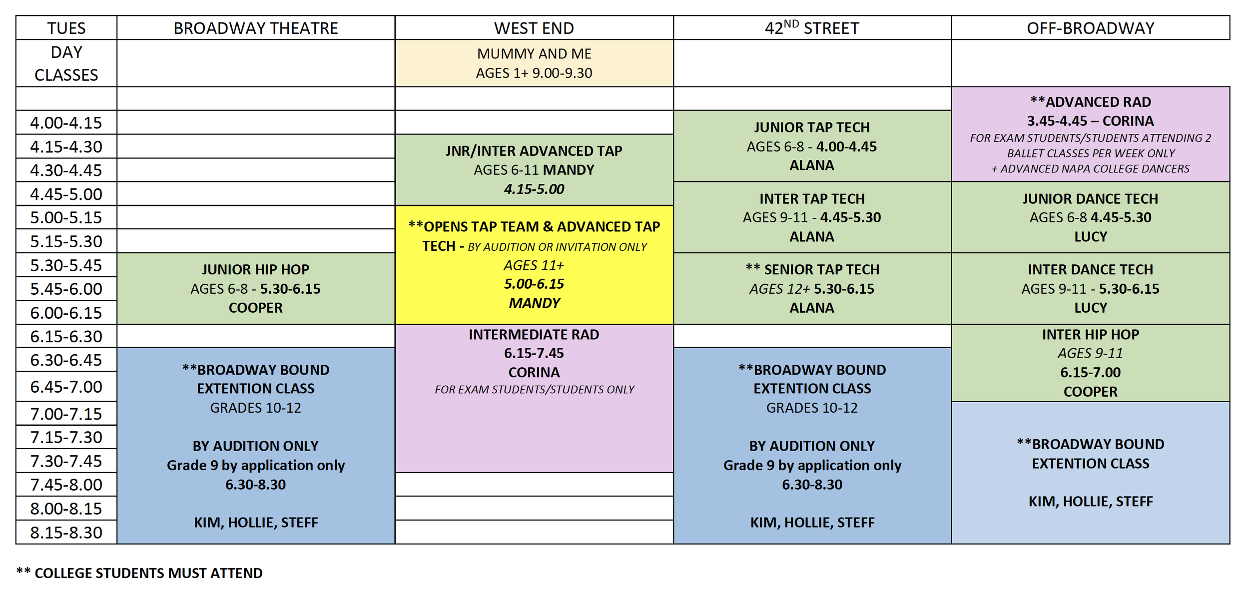 Timetable — National Academy of Performing Arts (NAPA)