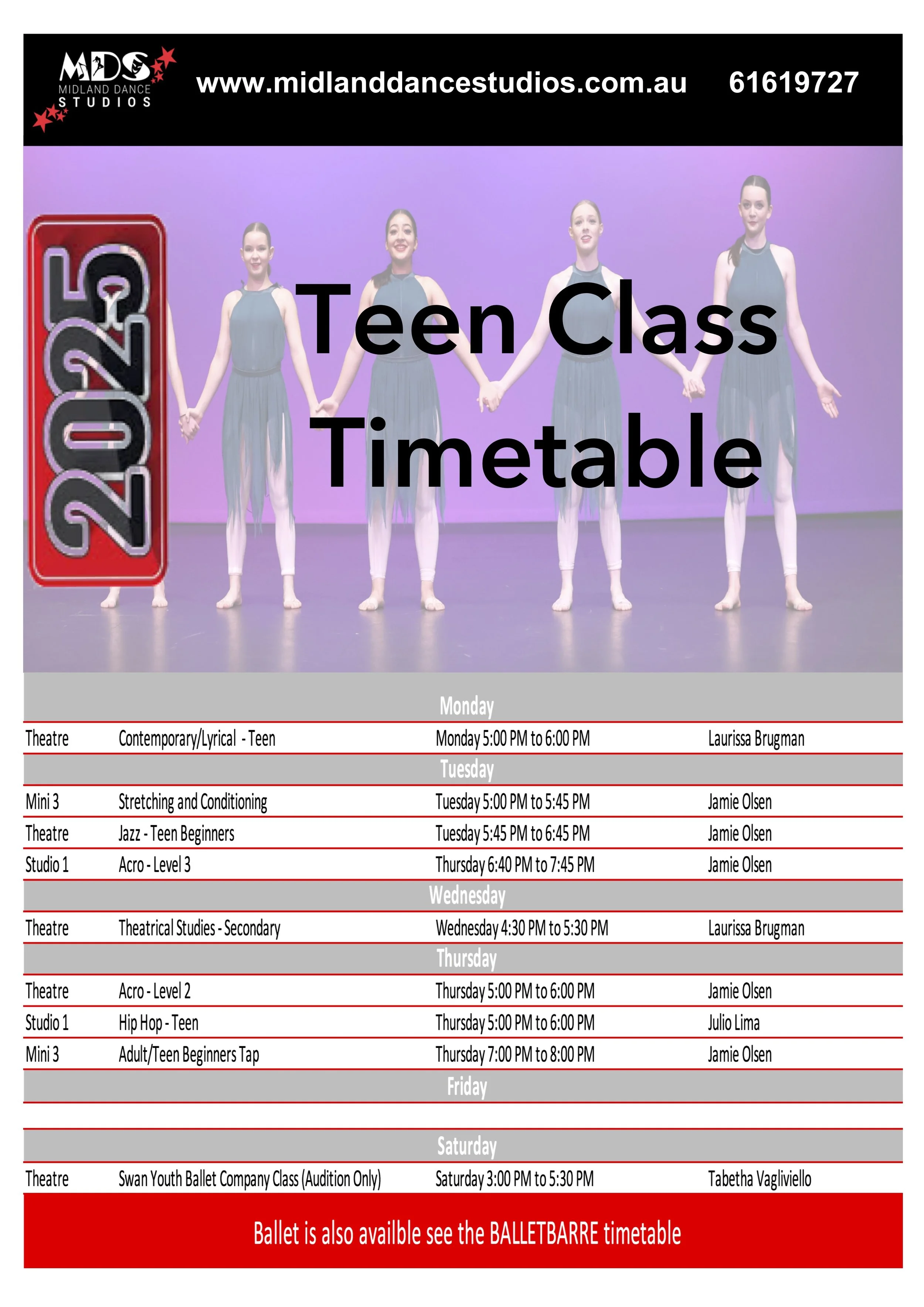 Midland Dance Studios — Timetable