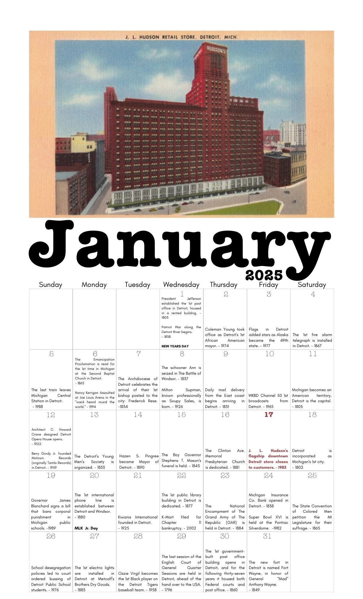 Deluxe Clipboard: This Day in Detroit History Calendar 2025 — Detroit ...