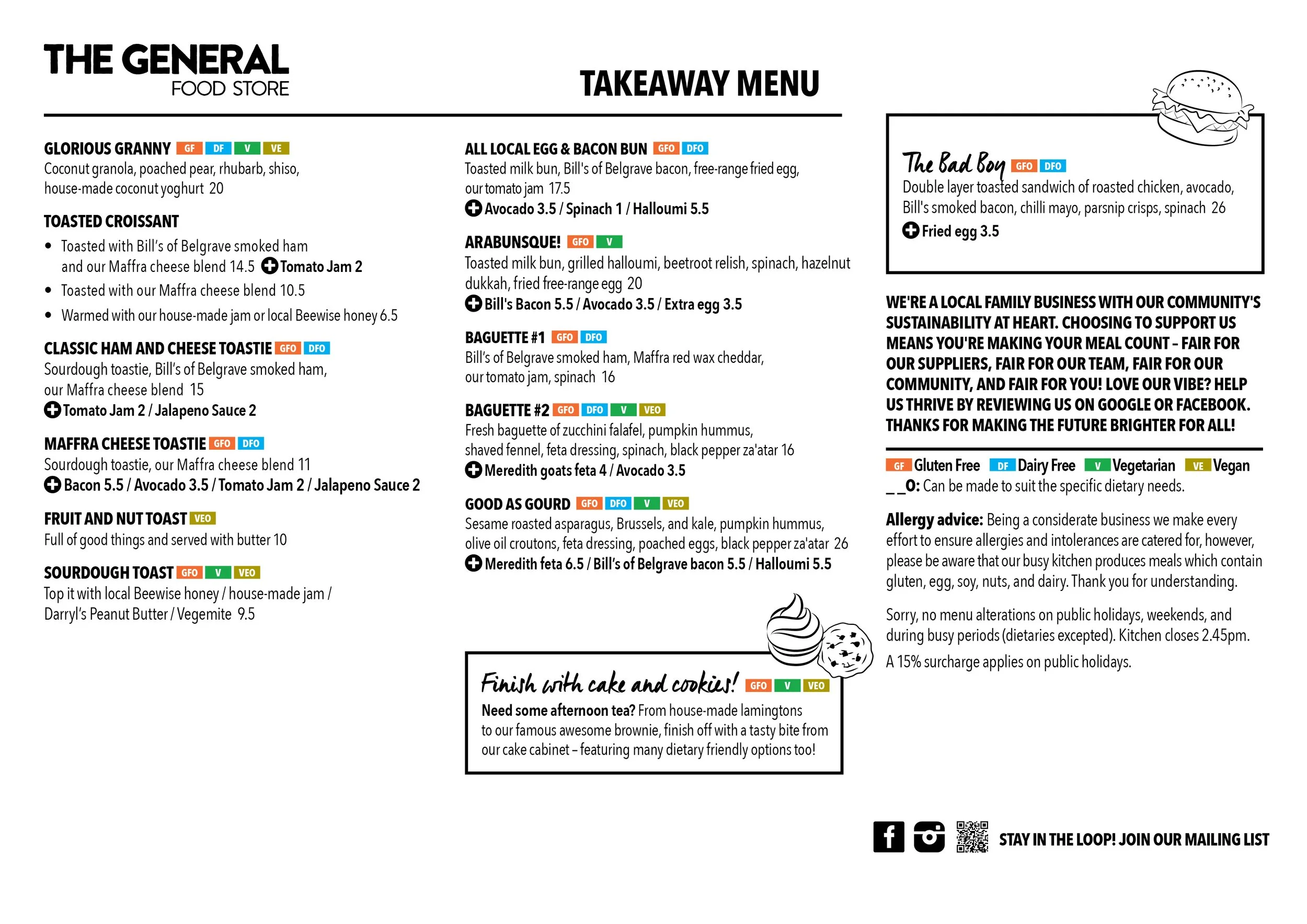 Takeaway Menu — The General Food Store