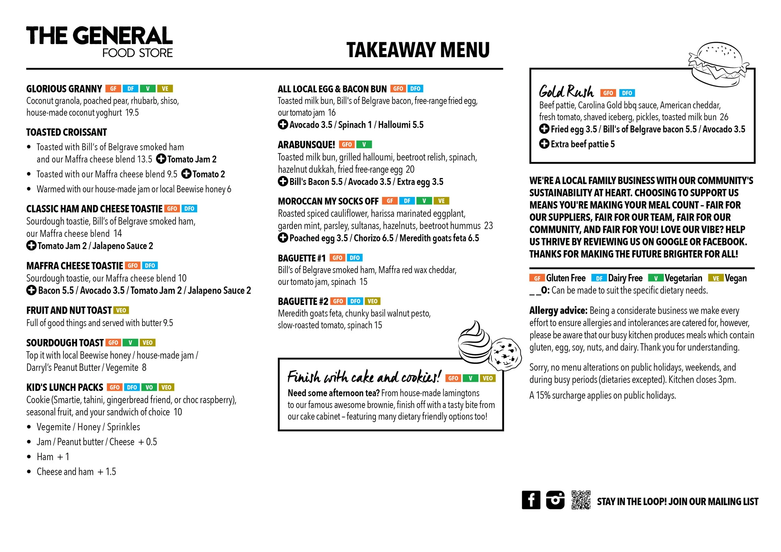 Takeaway Menu — The General Food Store